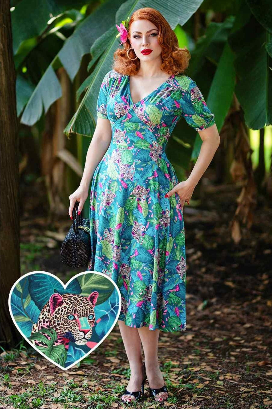 Julia Tropical Cheetah Midi Dress