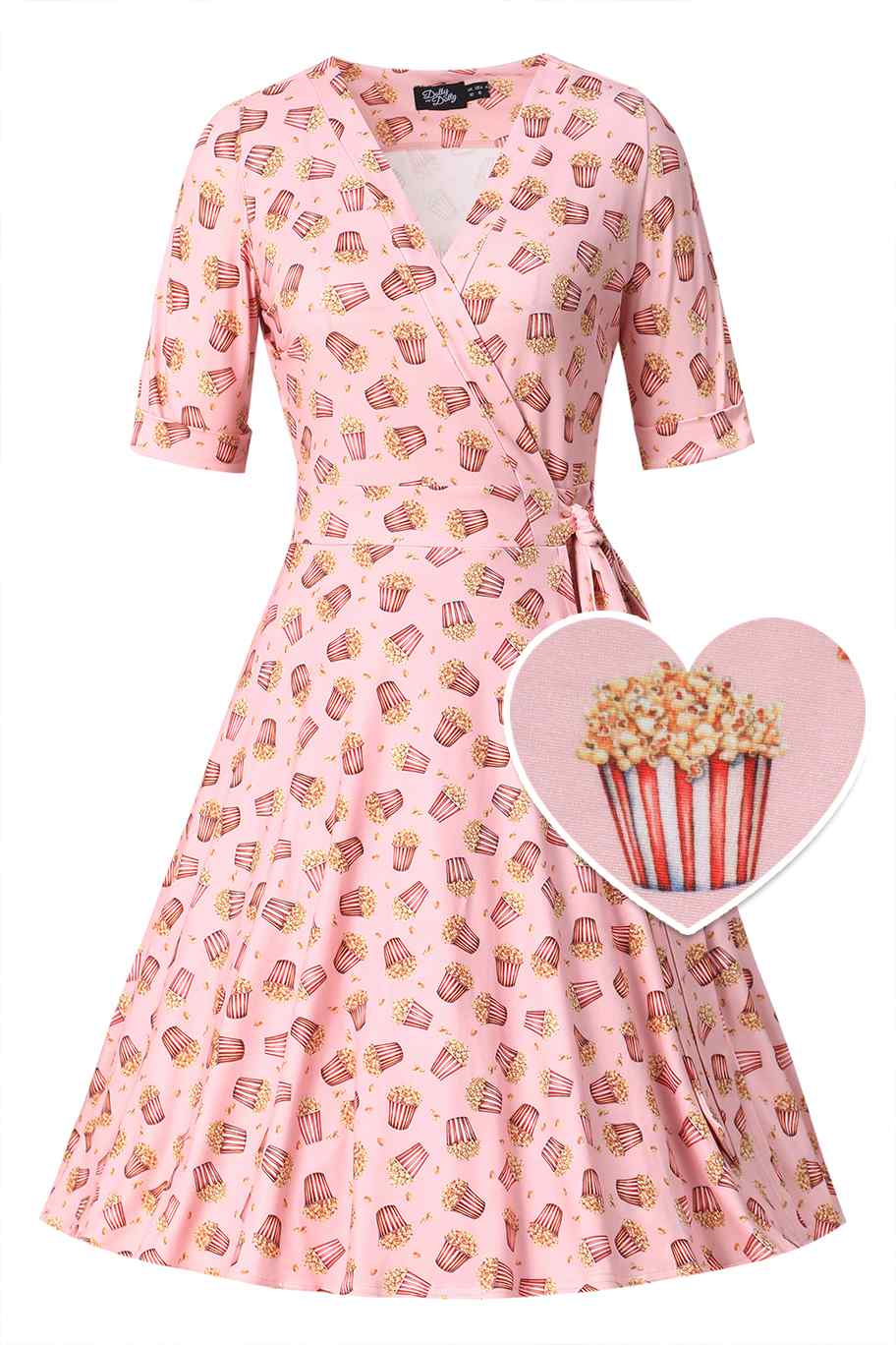 Movie Popcorn Print Wrap Dress In Light Pink