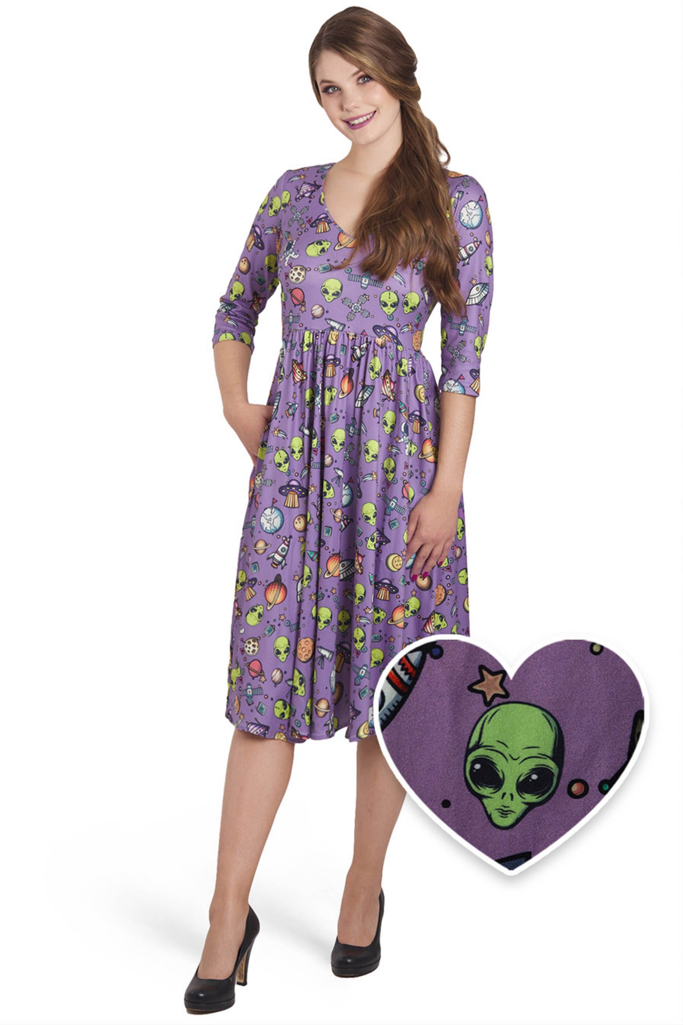 Billie Purple UFO & Alien Print Dress