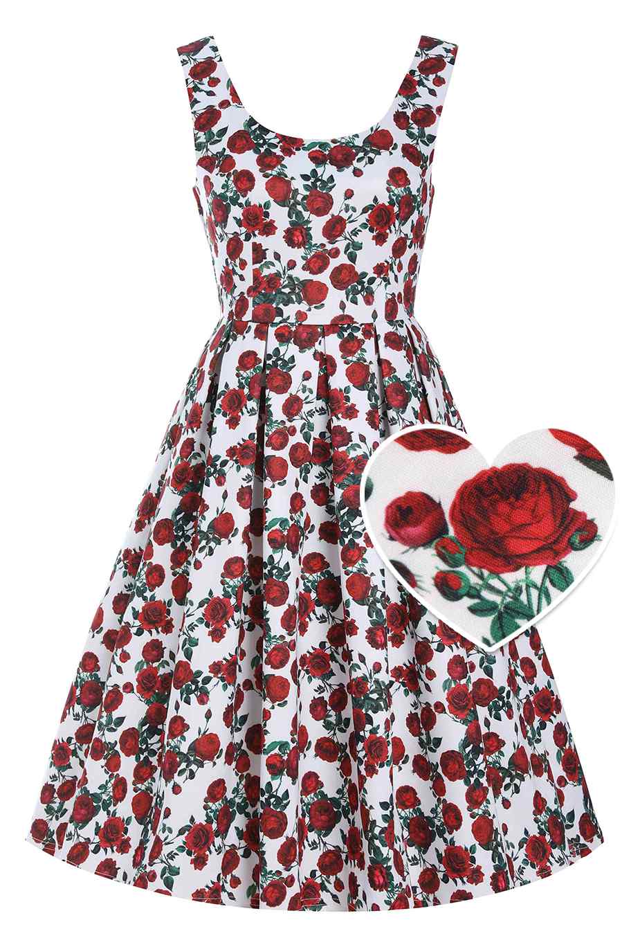 Amanda Retro Red Roses Swing Dress In White