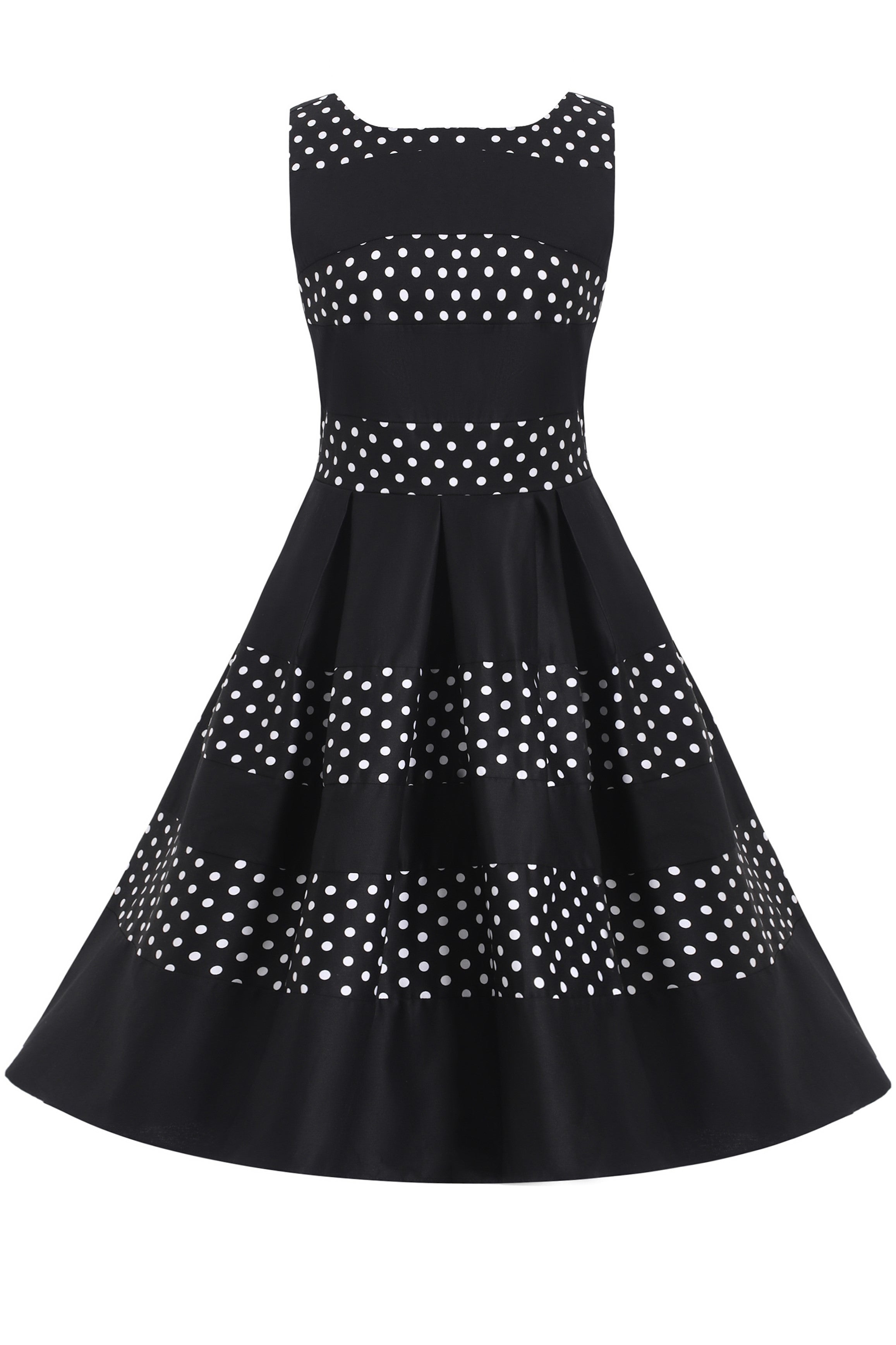 Retro Black Polka Dot Panel Swing Dress