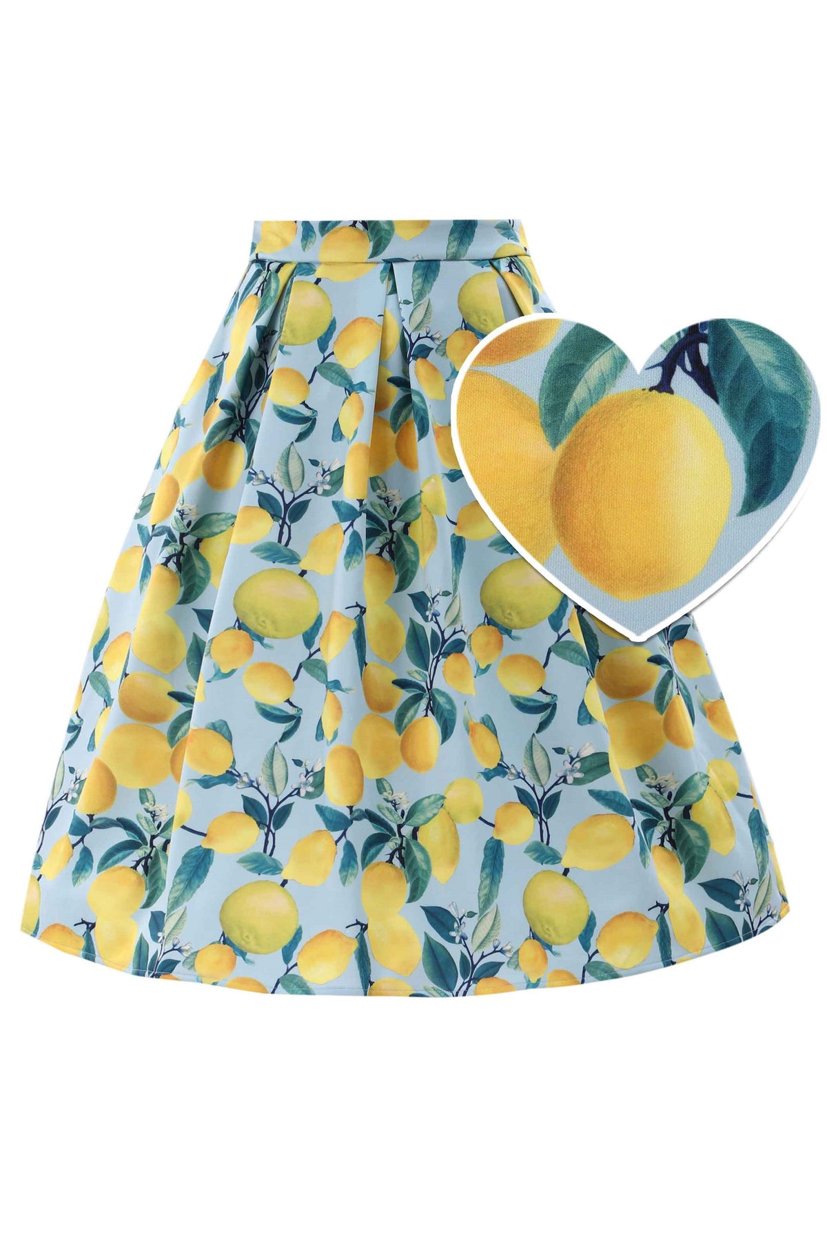 Aisley Summer Lemon Box Pleated Skirt In Blue | Lemon Skirt