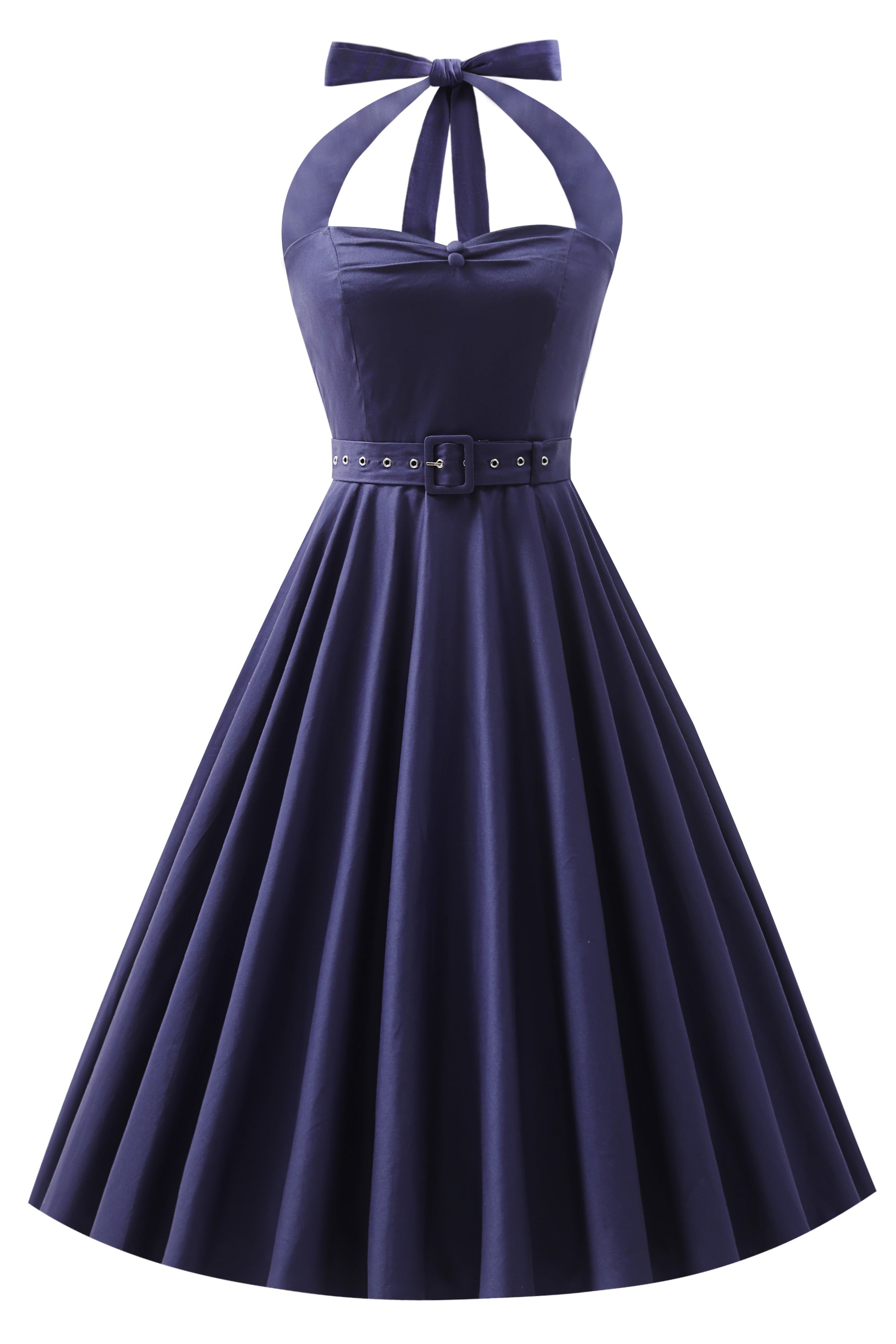 Daisy Navy Halter Neck Circle Skirt Dress | Summer Dress