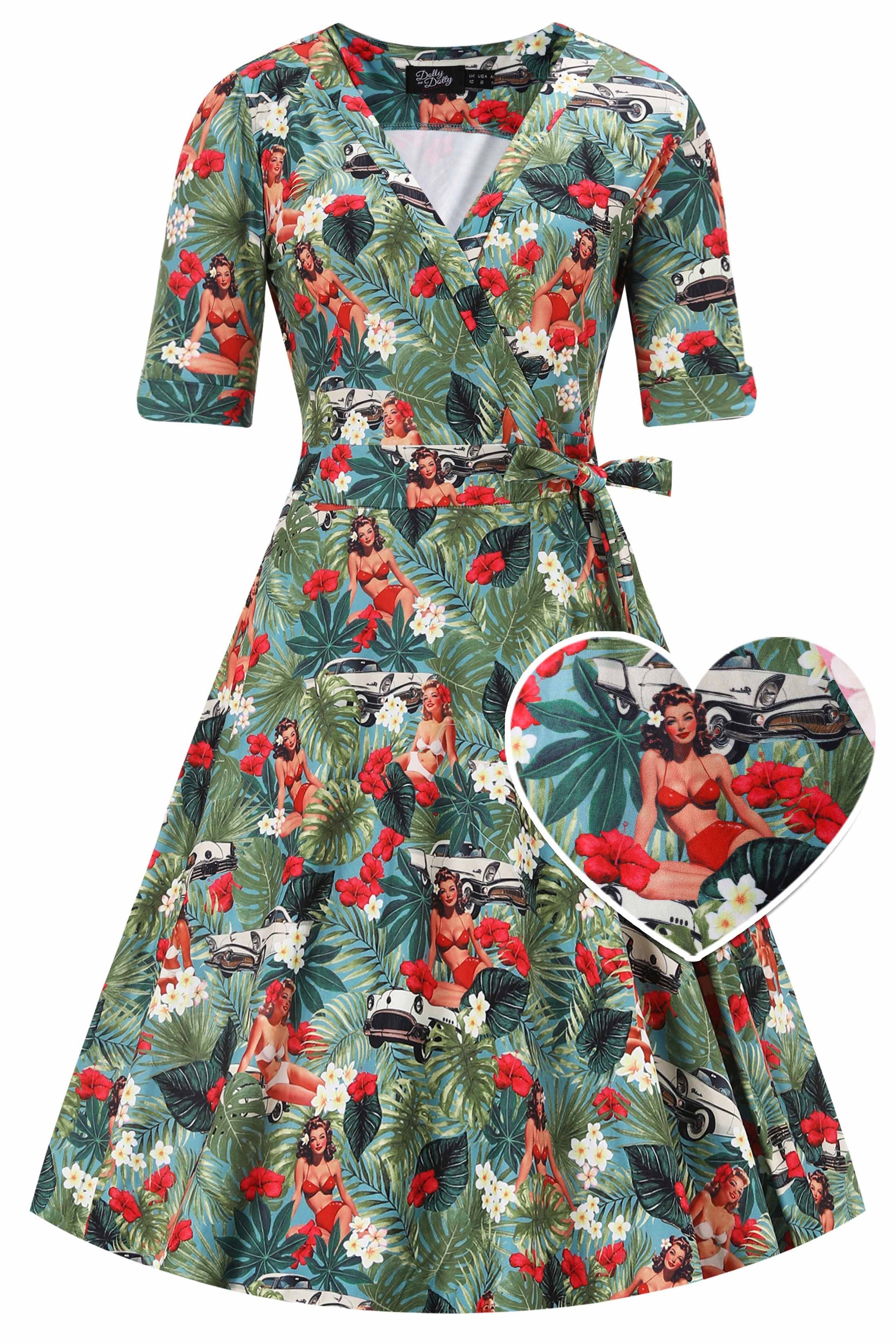 Hawaiian Pinup Girl Wrap Dress | Retro Pinup Wrap Dress