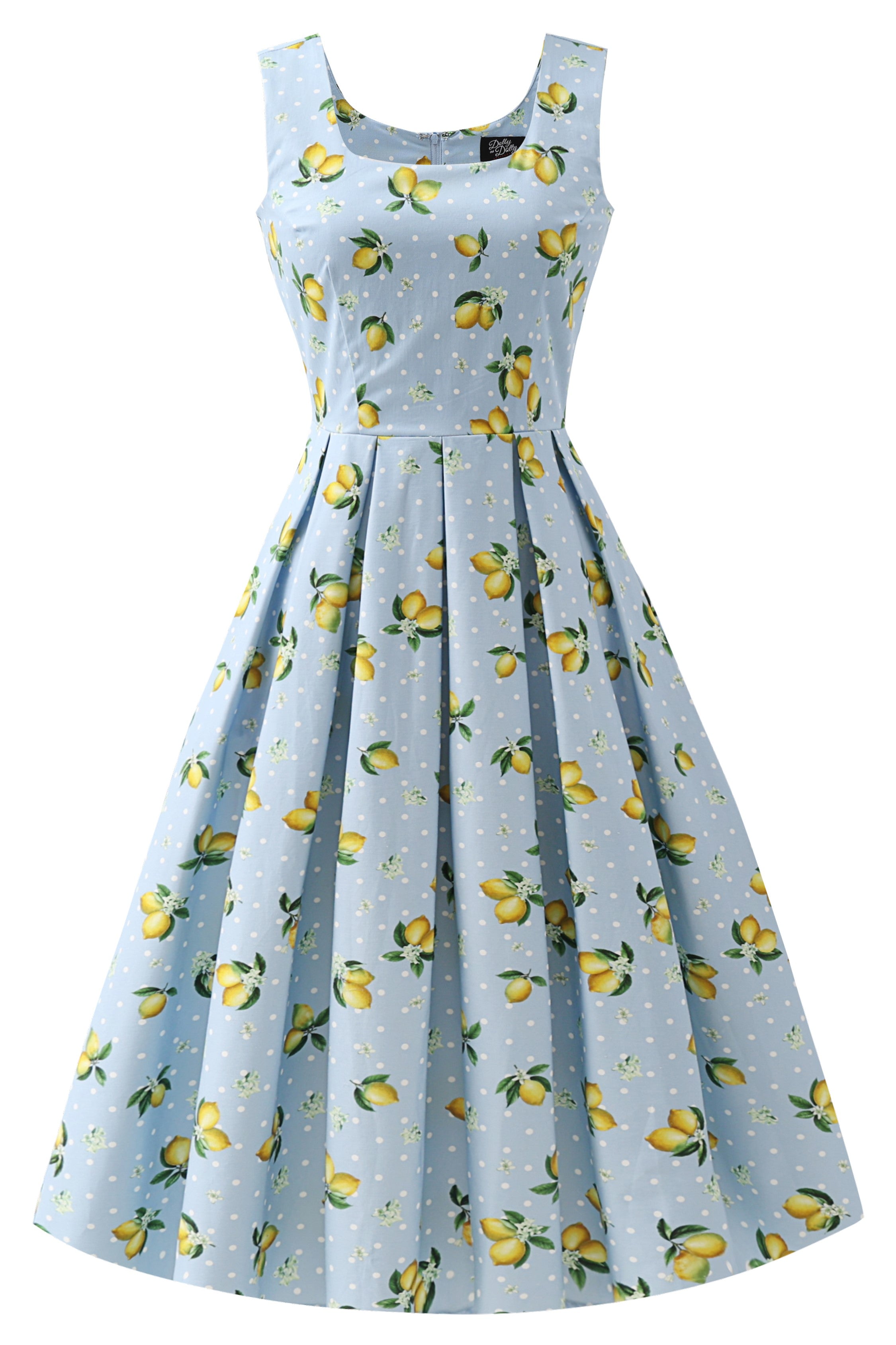 Ophelia Blue Midi Dress with Lemons and Polka Dots