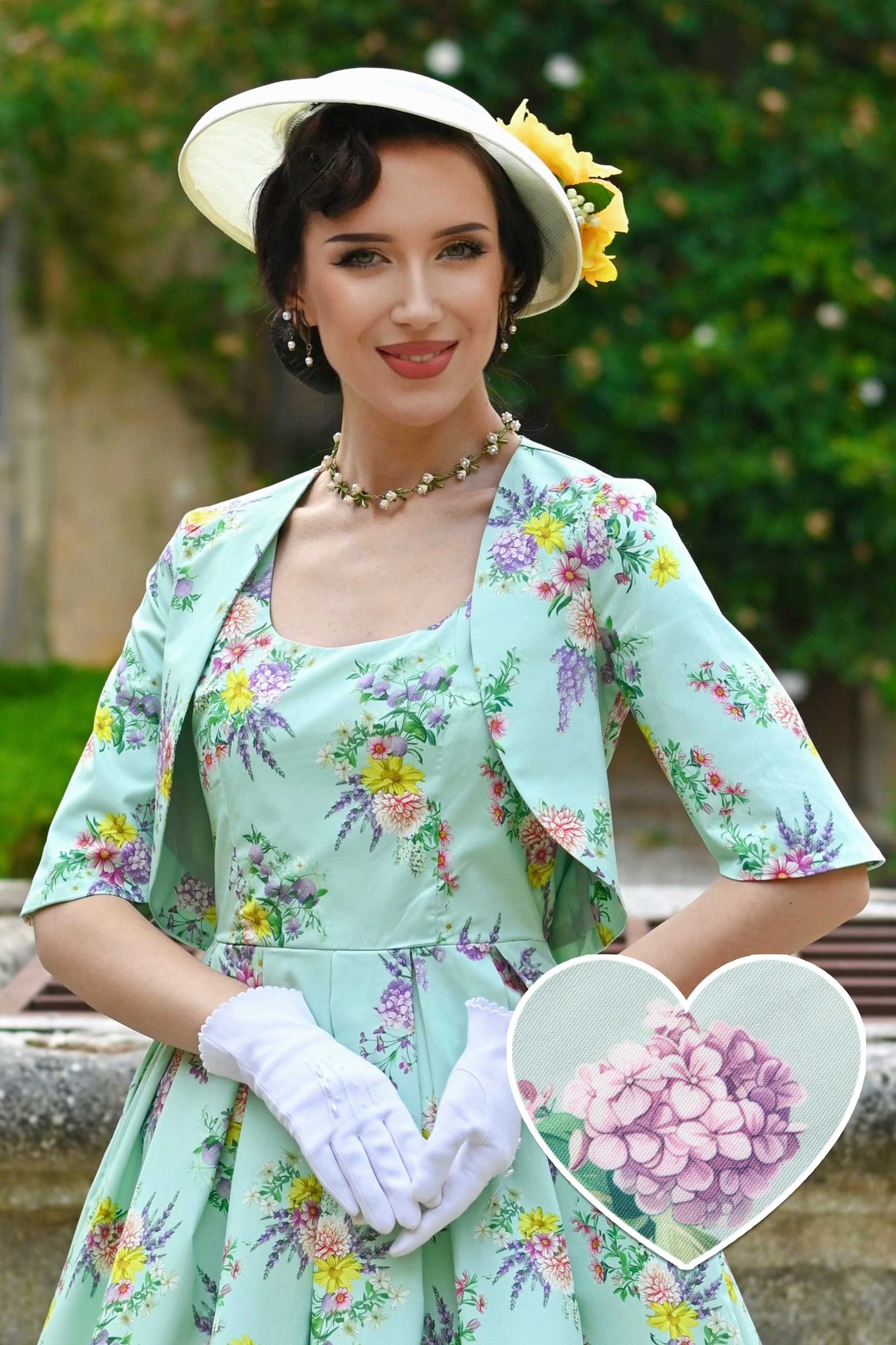 Pastel Light Green Floral Bolero Jacket