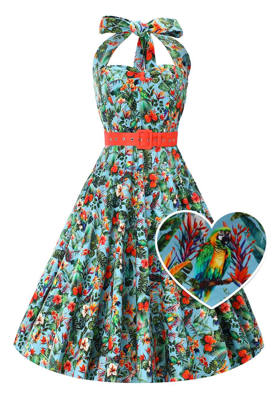 Daisy Tropical Parrot Halter Dress | Summer Dress