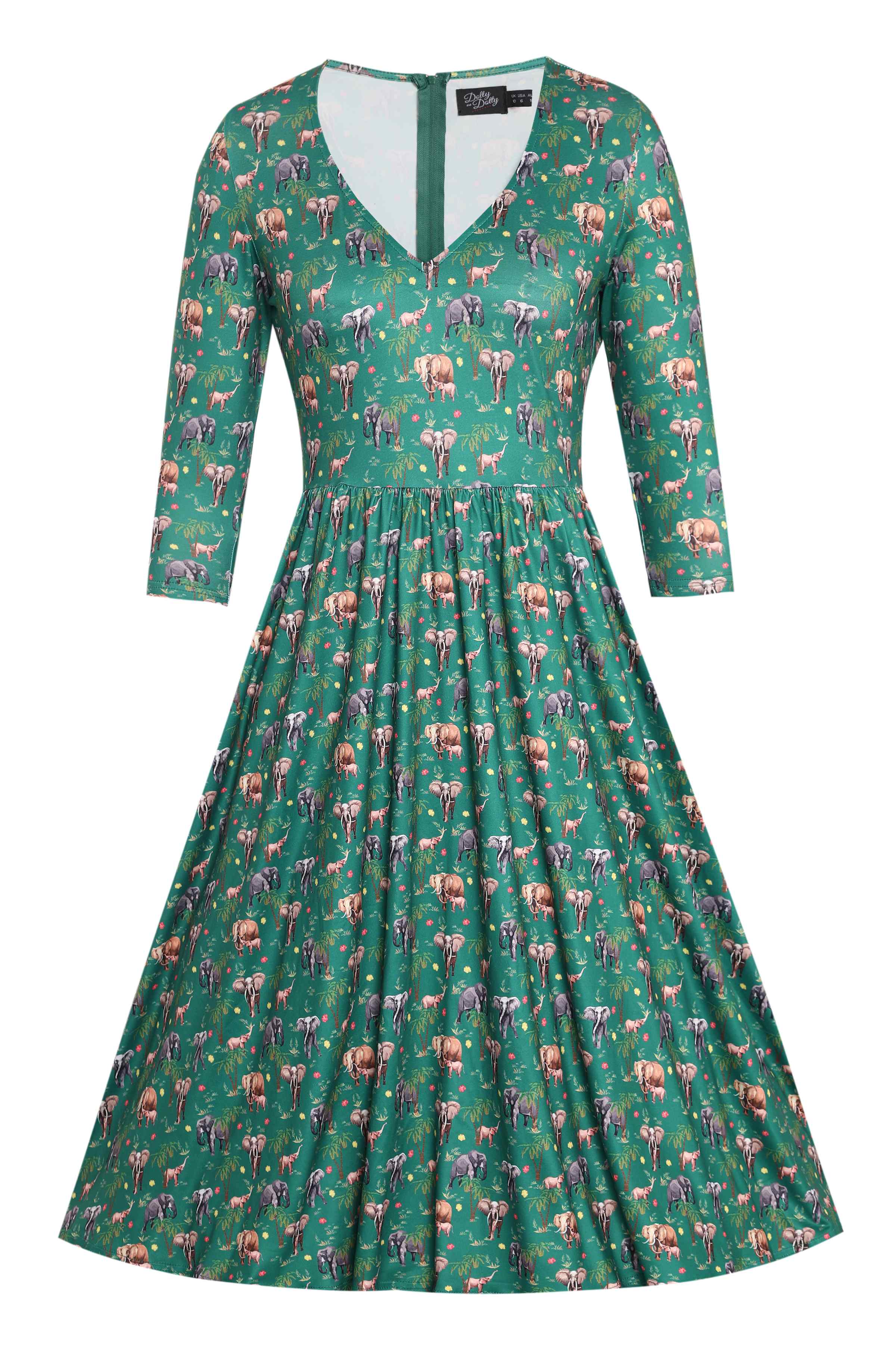 Billie Green Tropical Elephant Fit and Flared Dress