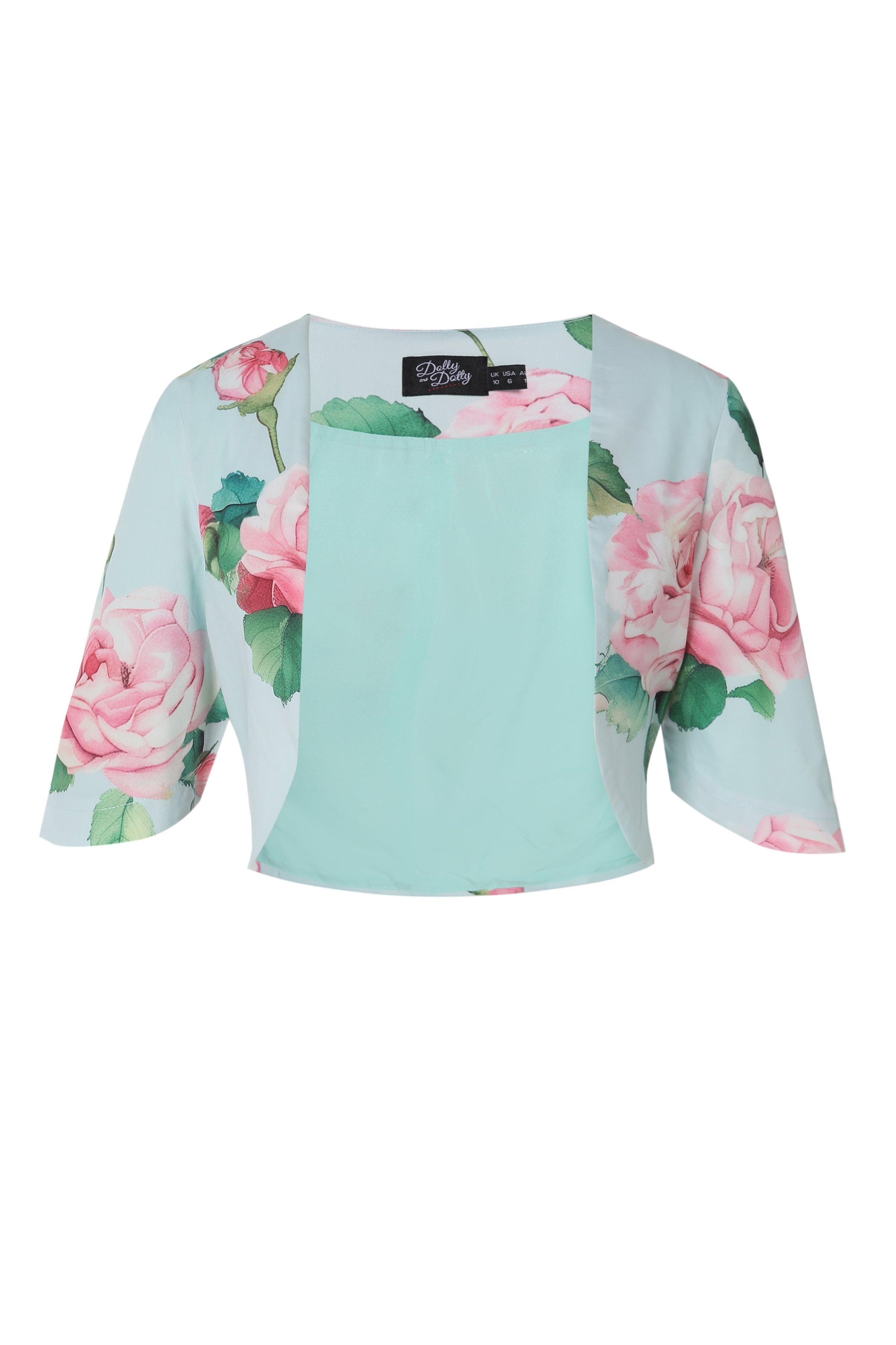 Lisette Light Blue Floral Bolero Jacket With Sleeves