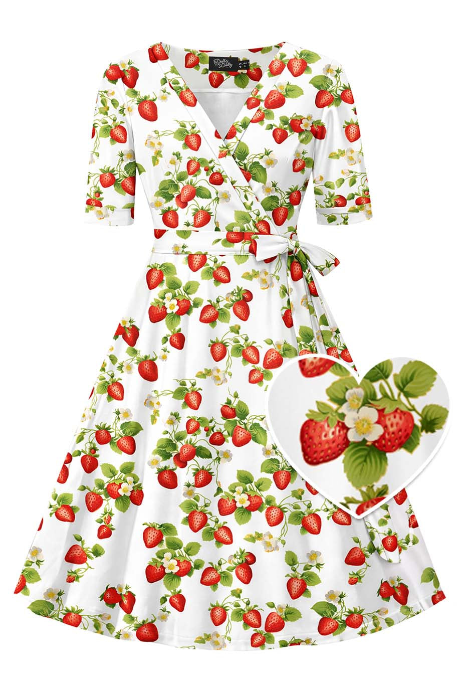 Summer Strawberry Wrap Dress In White | Farm Day Dress