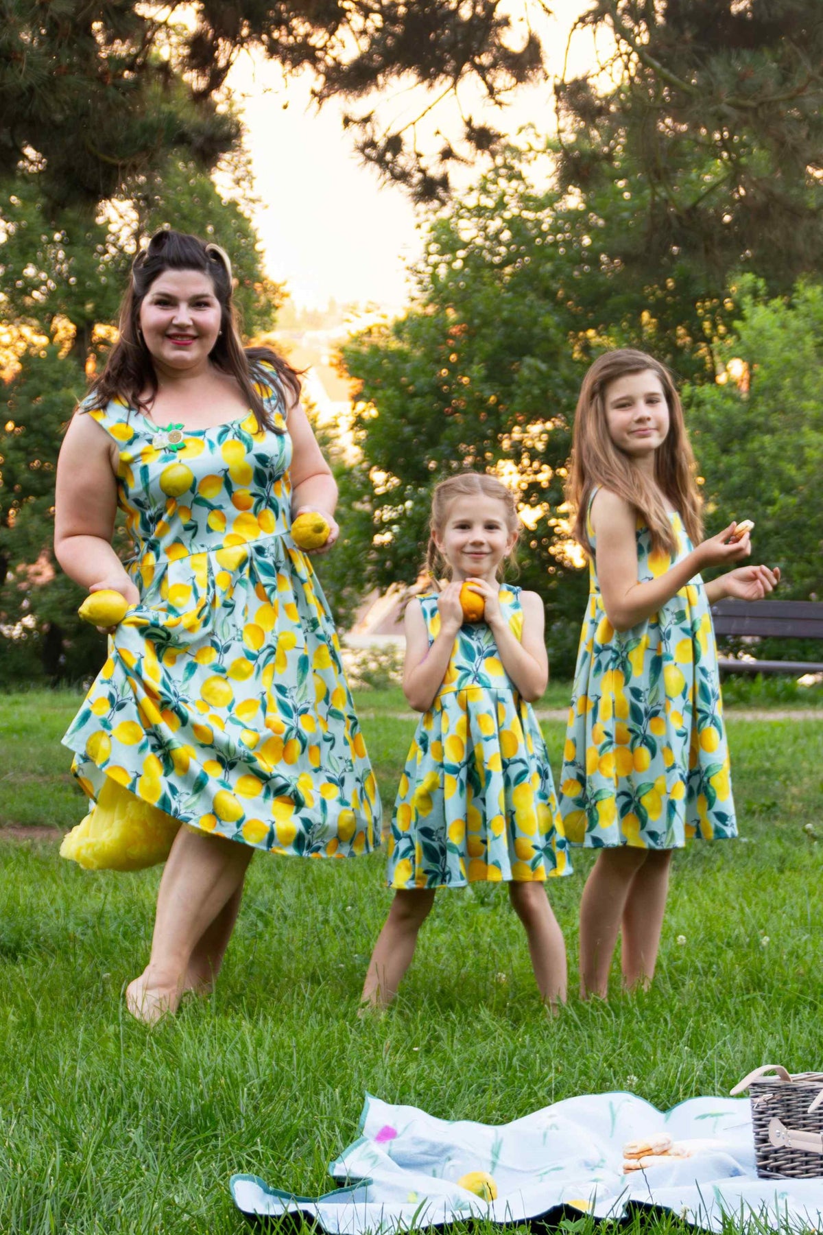 Vintage Inspired Blue Lemon Print Dress