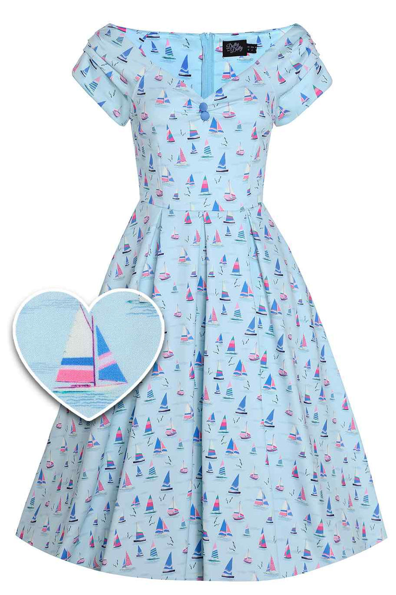 Lily Nautical Sailboat Blue Off Shoulder Dress