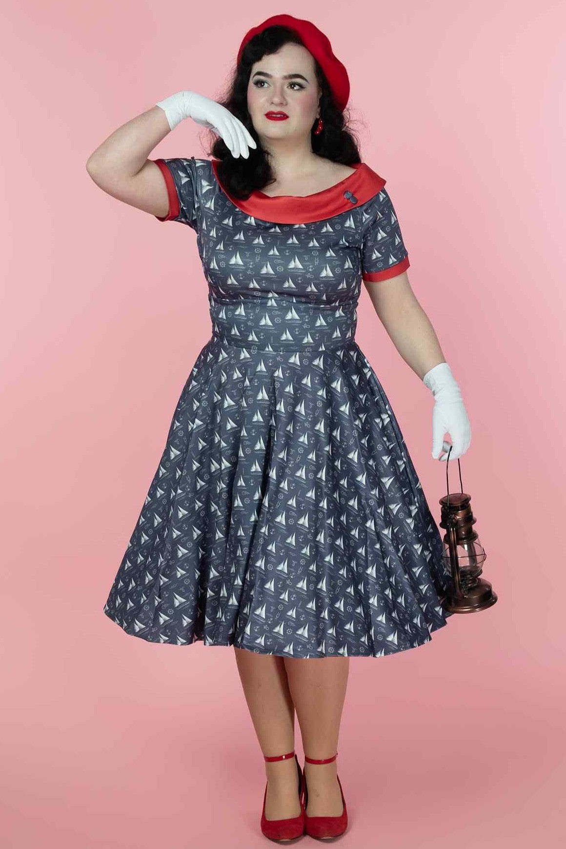 Nautical Sailboat Off Shoulder Dress