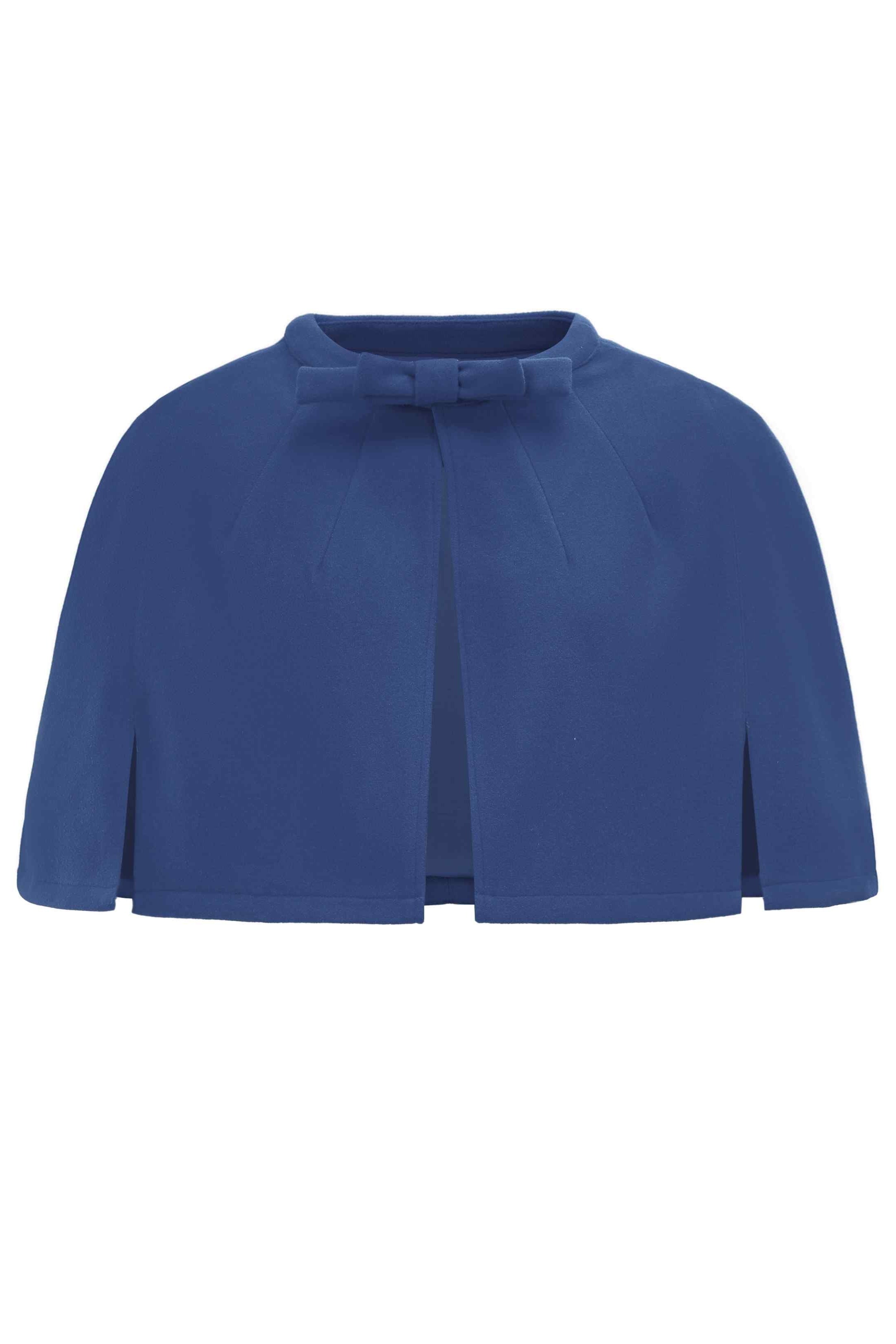 Navy Blue Women's Cape Jacket With Bow