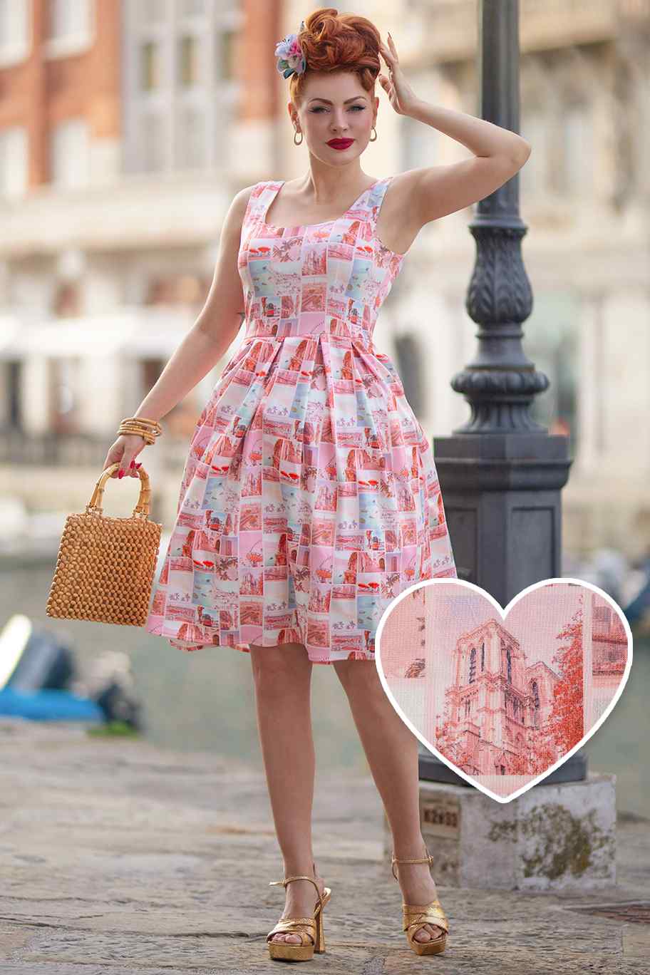 Amanda Worldwide Postcard Print Dress