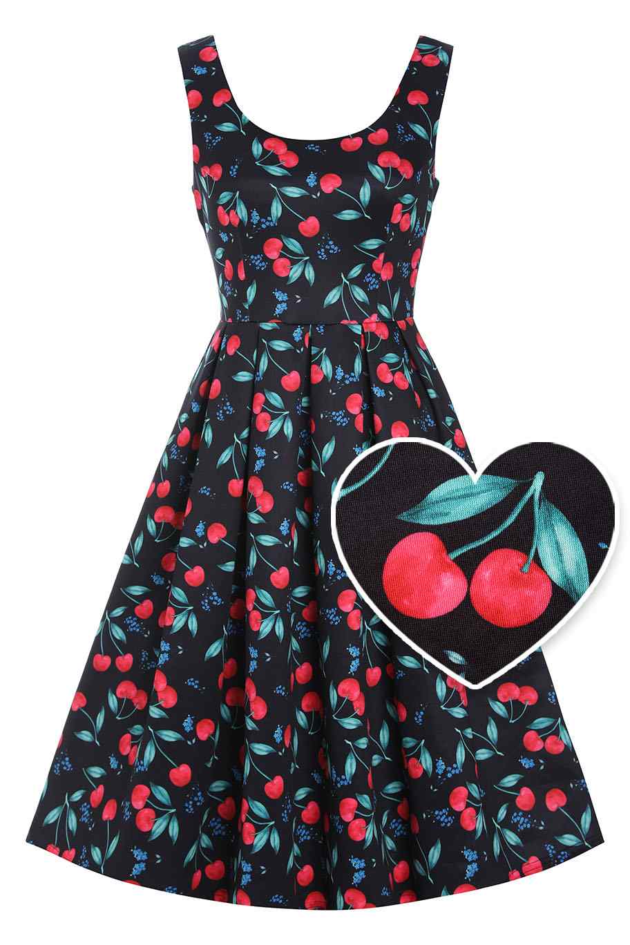 Red Cherry Box Pleated Circle Dress In Black