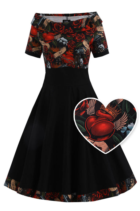 Darlene Rockabilly Guns N Roses Roll Collar Dress