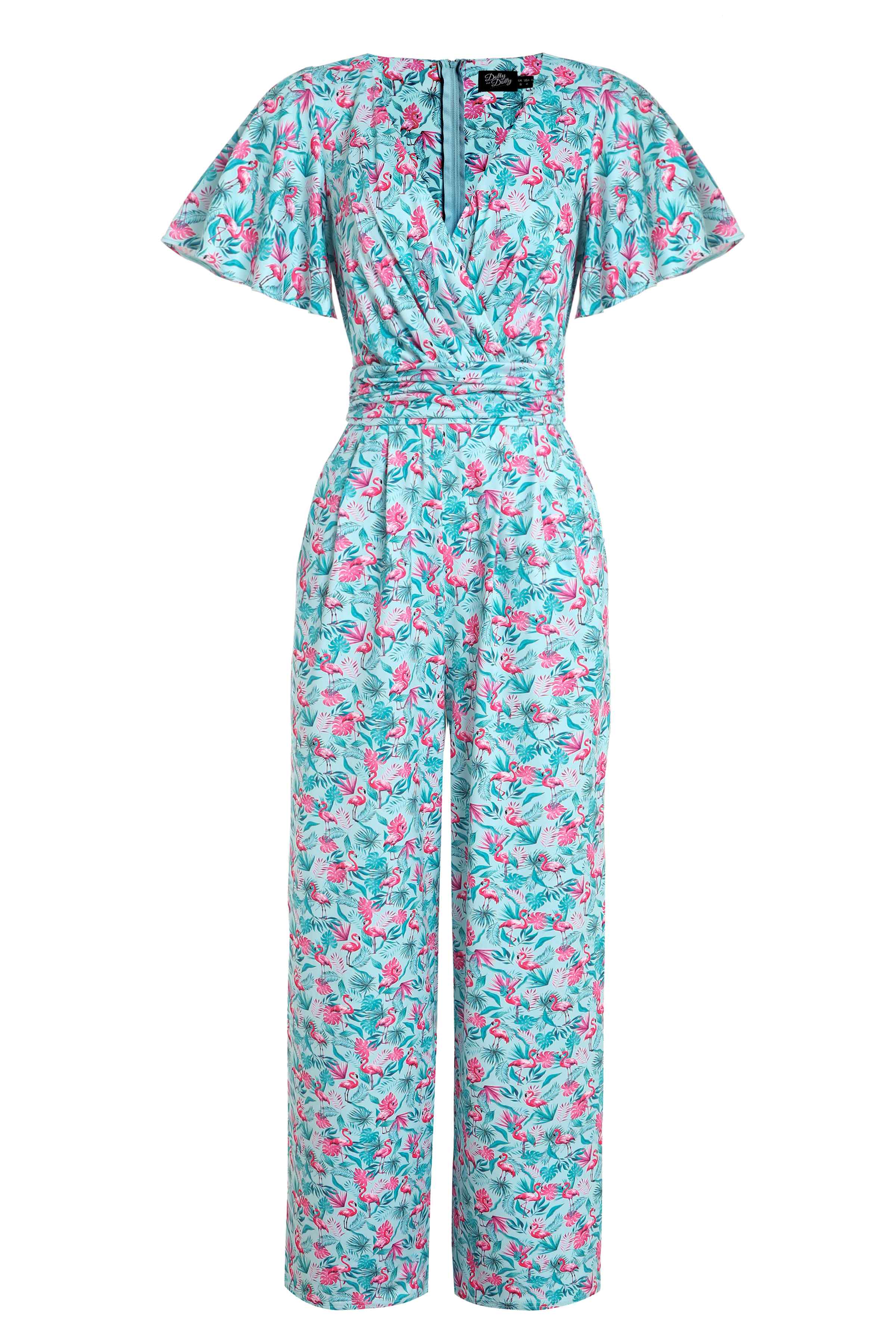 Esther Summer Flamingo Baby Blue Jumpsuit