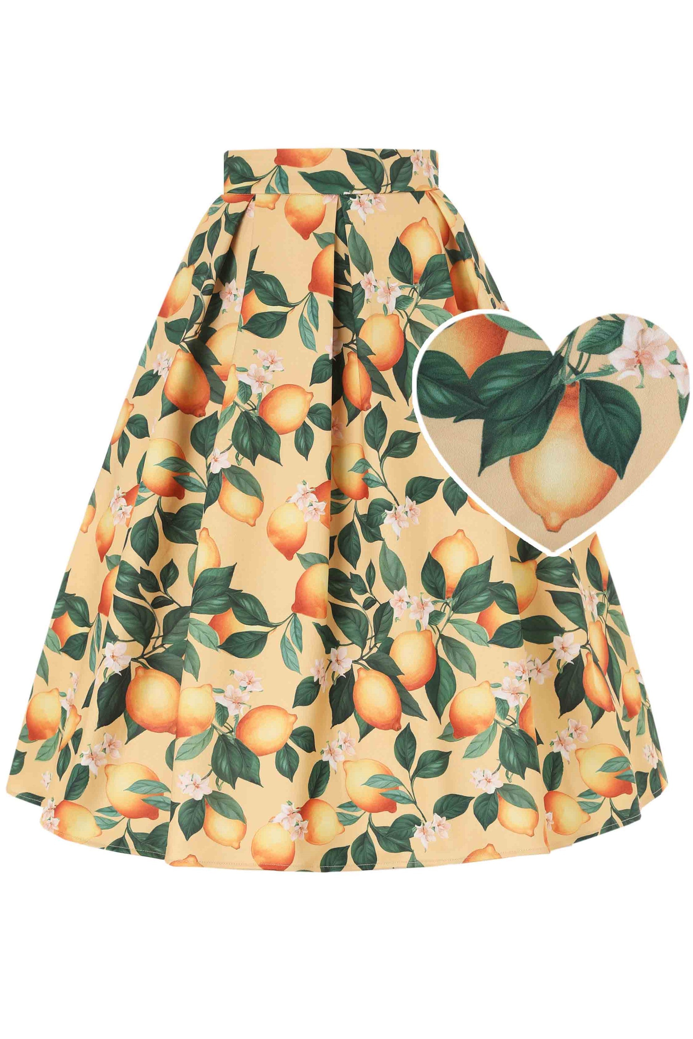 Aisley Yellow Lemon Box Pleated Skirt | Yellow Lemon Skirt