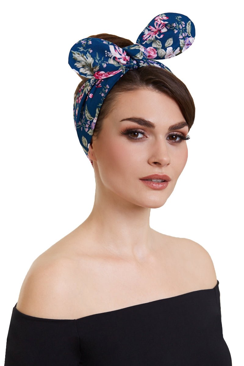 50's Inspired Headband in Teal Blue/Pink Floral by Dolly and Dotty