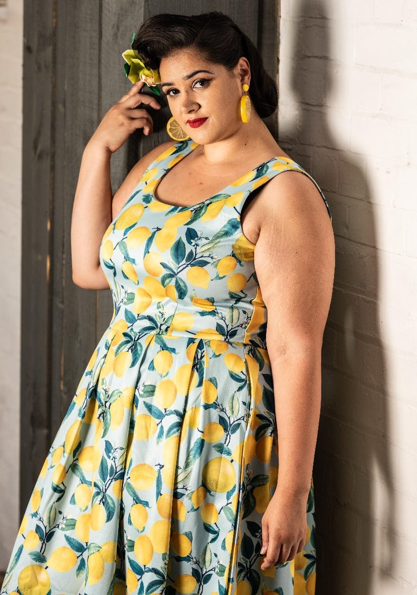 Vintage Inspired Blue Lemon Print Dress
