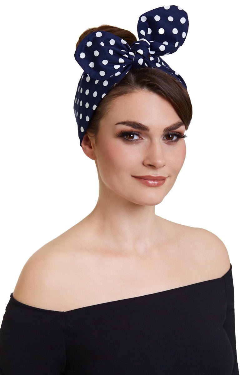 50's Inspired Nautical Headband in Blue & White Polka Dots