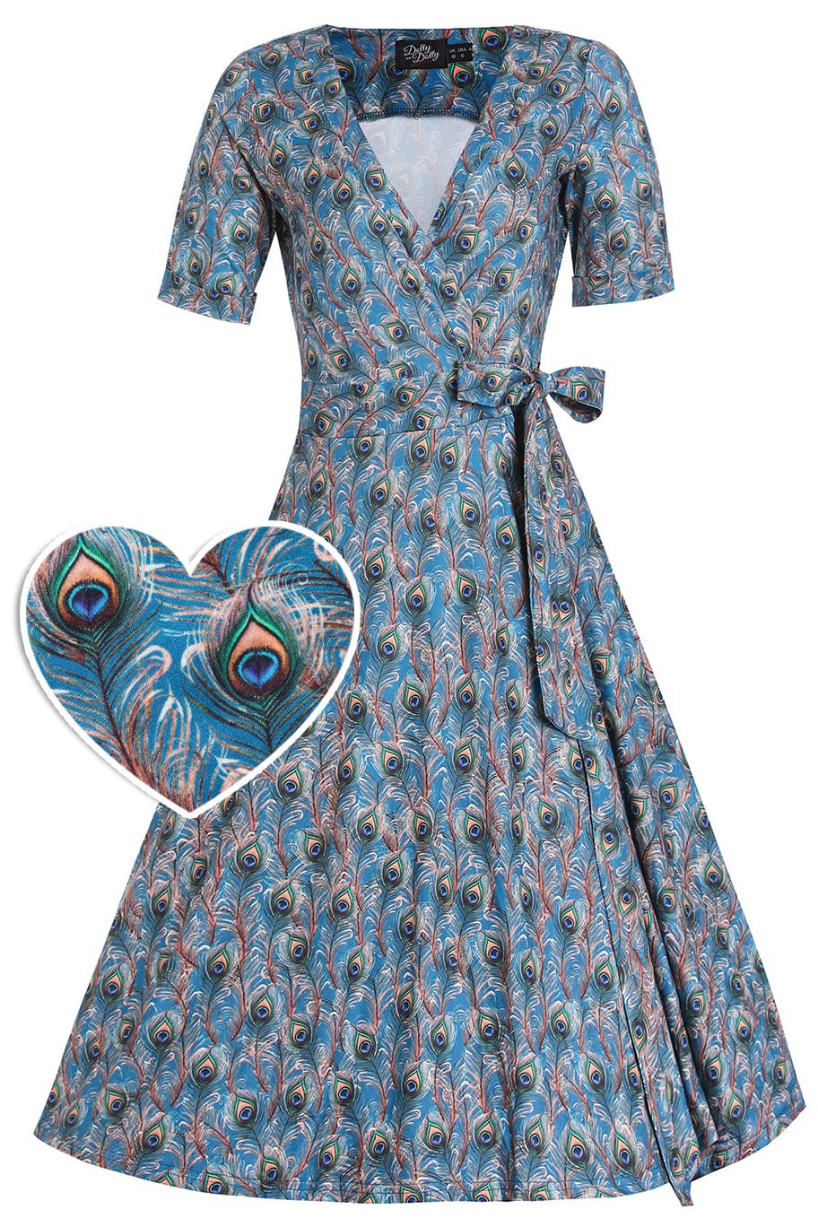 Matilda Blue Peacock Feather Wrap Dress