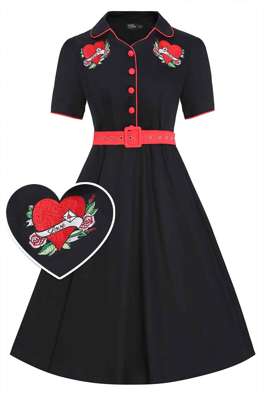 Sherry Heart Embroidery Shirt Dress