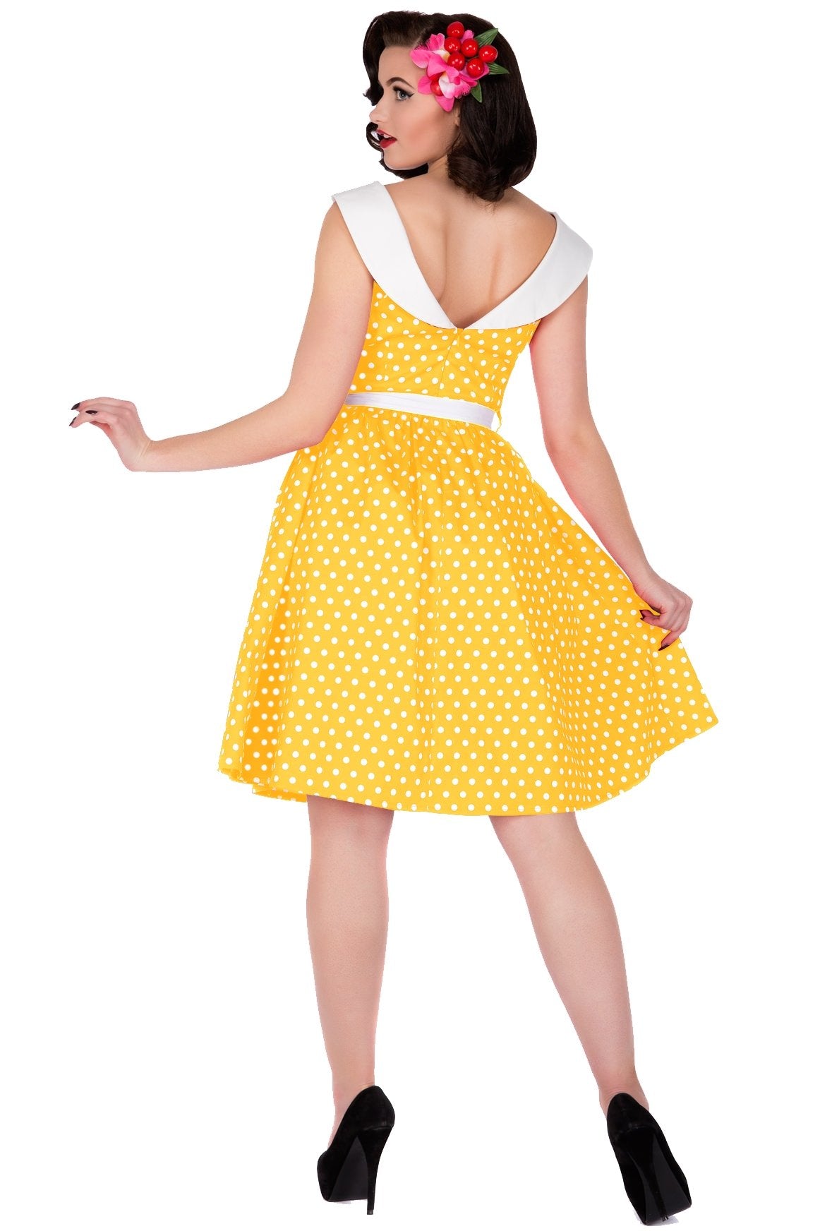 Cindy Polka Dot Vintage Dress in Yellow - Dolly and Dotty