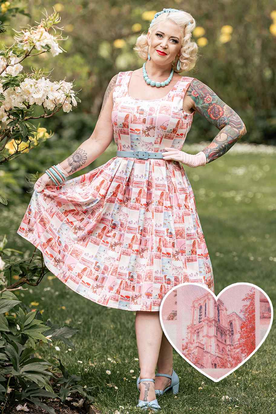 Amanda Worldwide Postcard Print Dress