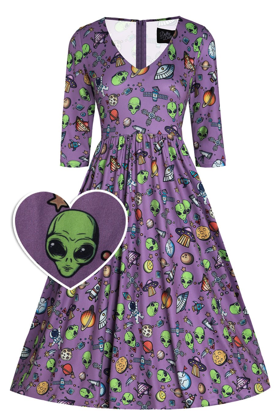 Billie Purple UFO & Alien Print Dress