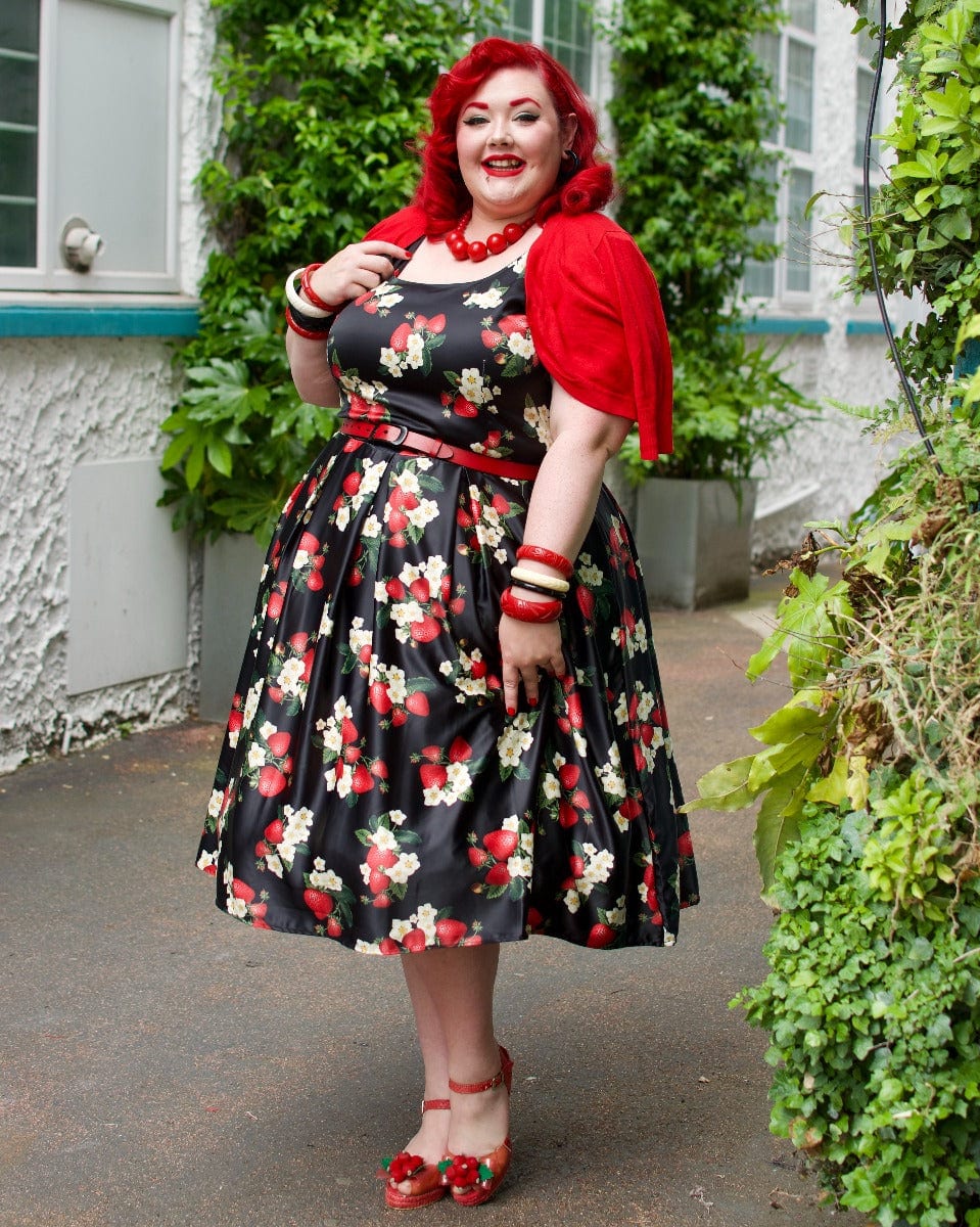 Amanda Black Strawberry Swing Dress - Dolly and Dotty