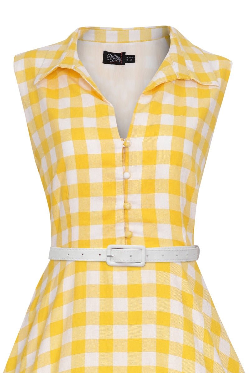 Poppy Yellow Gingham Check Shirt Dress - Dolly and Dotty